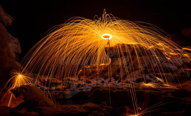 Fire show amazing at night stock image. Image of event - 38456725