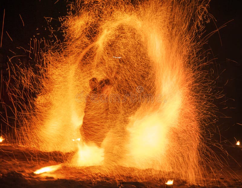 Fire Show Amazing at Night. Stock Image - Image of culture, beauty ...
