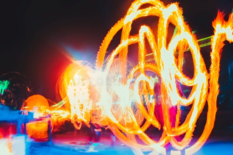 Fire Show. Amazing Fire Performance in the Night Stock Photo - Image of ...