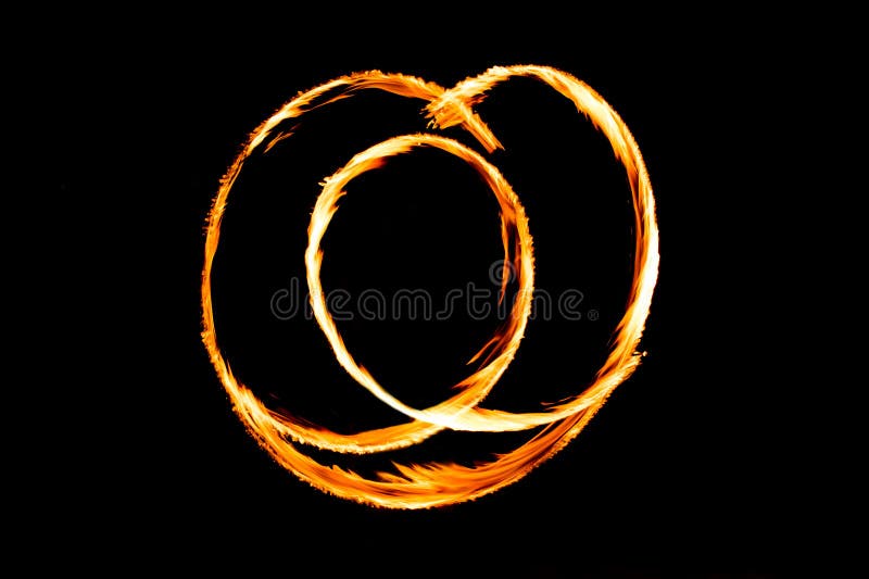Fire Show Fiery Motion. Night Performance Abstract Drawing. Stock Photo ...