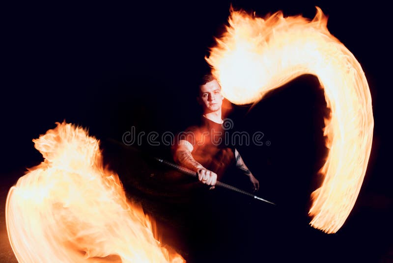 Fire Show. Fire Performance at the Night Stock Image - Image of dance ...