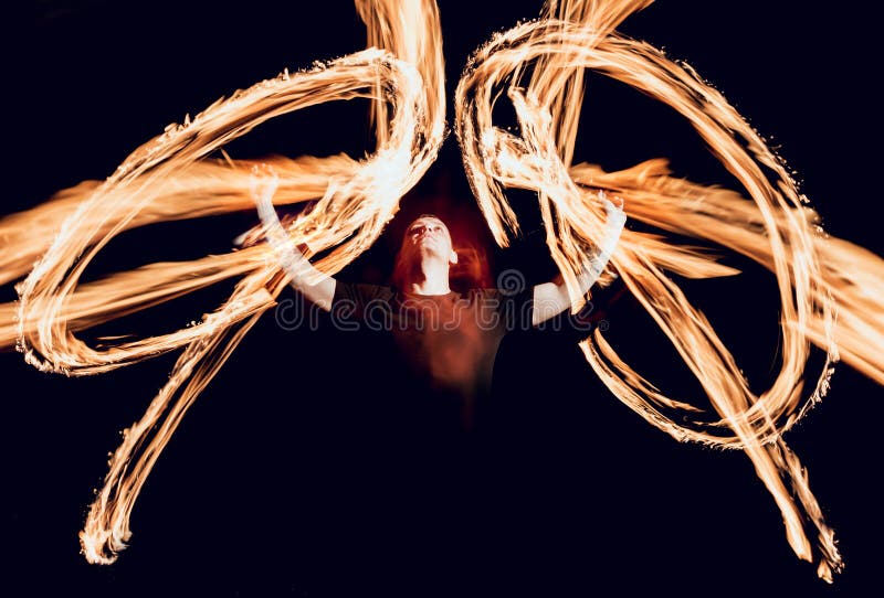 Fire Show. Fire Performance at the Night Stock Photo - Image of ...