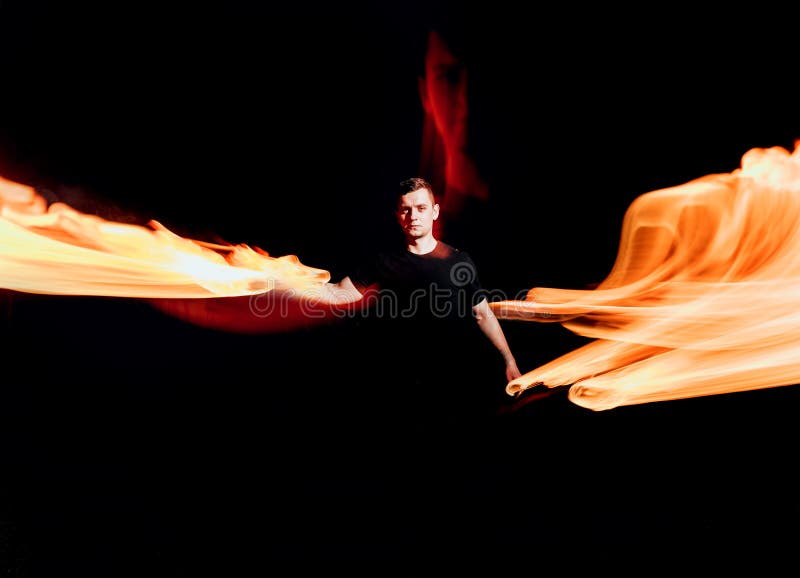 Fire Show. Fire Performance at the Night Stock Image - Image of energy ...