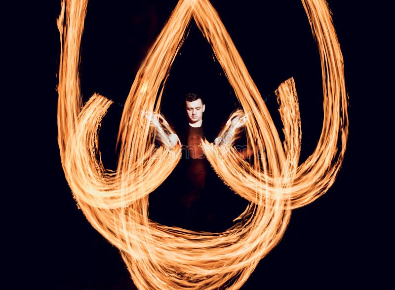 Fire Show. Fire Performance at the Night Stock Image - Image of danger ...