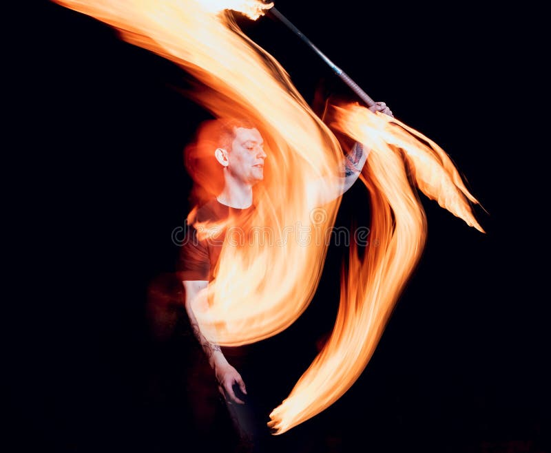 Fire Show. Fire Performance at the Night Stock Photo - Image of danger ...
