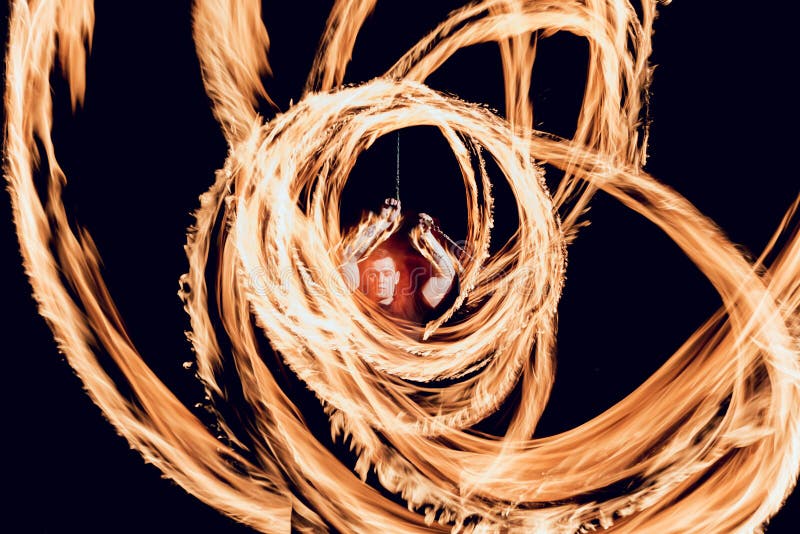 Fire Show. Fire Performance at the Night Stock Photo - Image of dark ...