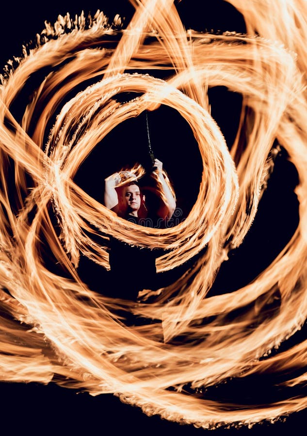 Fire Show. Fire Performance at the Night Stock Image - Image of motion ...