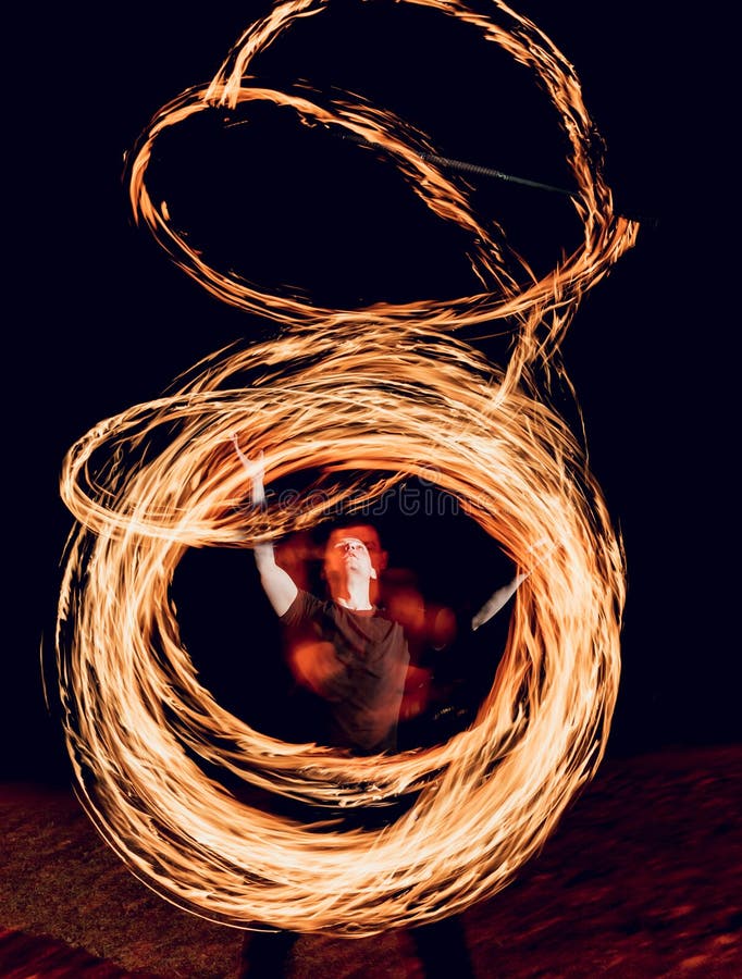 Fire Show. Fire Performance at the Night Stock Photo - Image of heat ...
