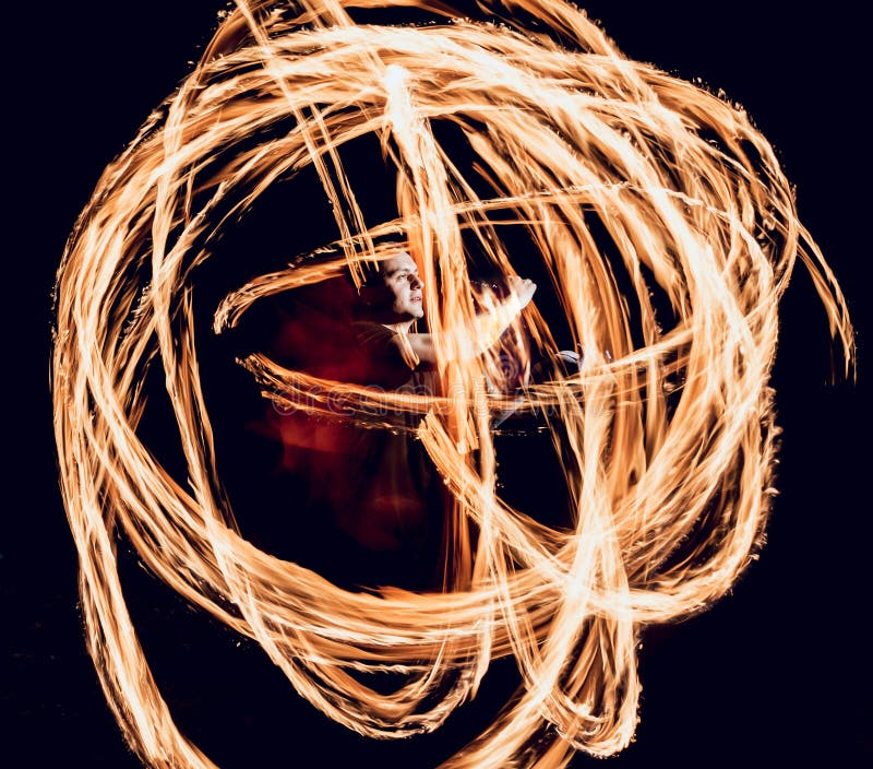 Fire Show. Fire Performance at the Night Stock Photo - Image of heat ...