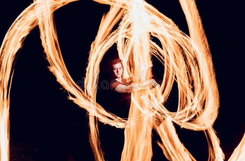 Fire Show. Fire Performance at the Night Stock Photo - Image of heat ...