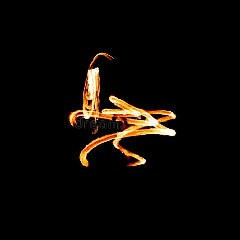 Fire Show Flaming Trails, Blak Background. Stock Photo - Image of ...