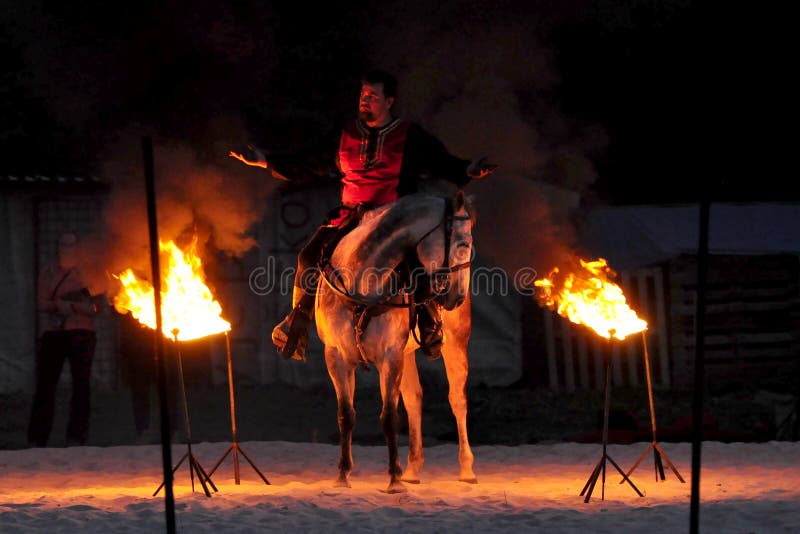 Fire show with horses stock photo. Image of fire, beautiful - 76854266