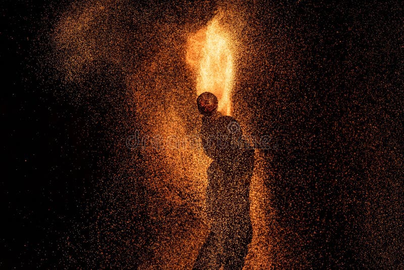 Fire Show at Night. Men Breathe Fire Stock Image - Image of amazing ...