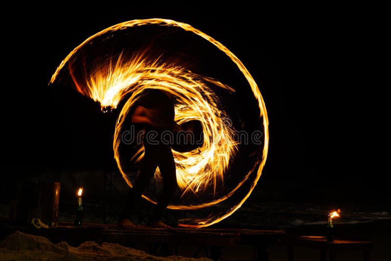 Fire Show at Night on Phi Phi Island, Stock Photo - Image of juggling ...