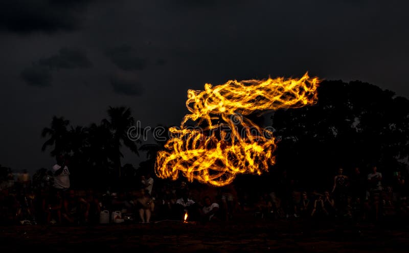 Fire show by night stock image. Image of fire, alone - 150952959