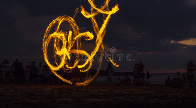 Fire show by night stock image. Image of long, effect - 150952989