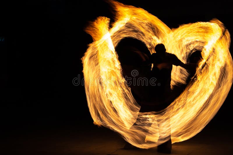 Fire Fire Show, a Night Performance with a Burning Fire. Stock Photo ...