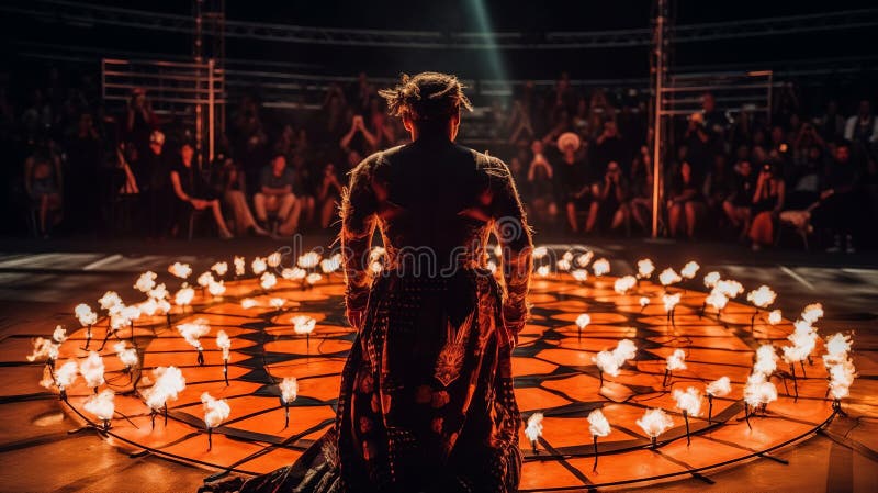 Fire Show at Park. Brave Dancer. Performance Concept Stock Image ...