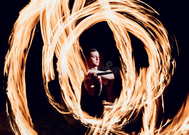 Fire Show. Fire Performance at the Night Stock Image - Image of light ...