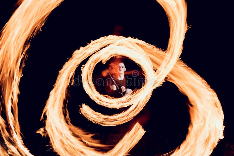 Fire Show. Fire Performance at the Night Stock Photo - Image of heat ...