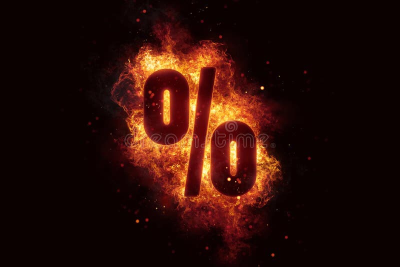 Fire Sign Percent Text on Fire Flames Explosion Burning Stock ...