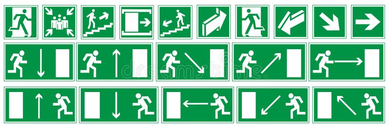 Fire Signs. Emergency Exit Symbols Stock Vector - Illustration of ...