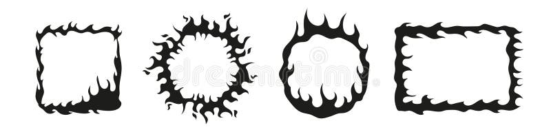 Fire Silhouette Black Vector Frame. Flame Circle and Square Stock ...