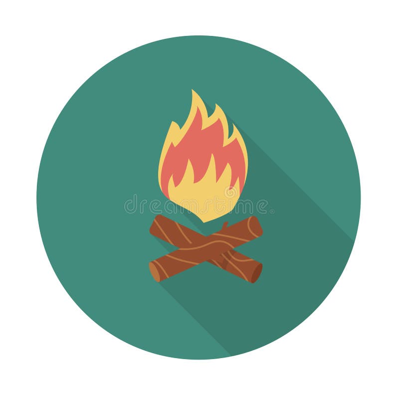 Fire. Single Flat Color Icon with Long Shadow. Vector Illustration ...