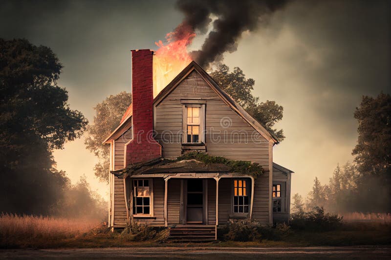 Fire in a Small Wooden House. AI Generated Stock Illustration ...