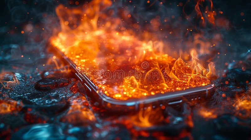 Fire on smartphone screen stock image. Image of burn - 309416563