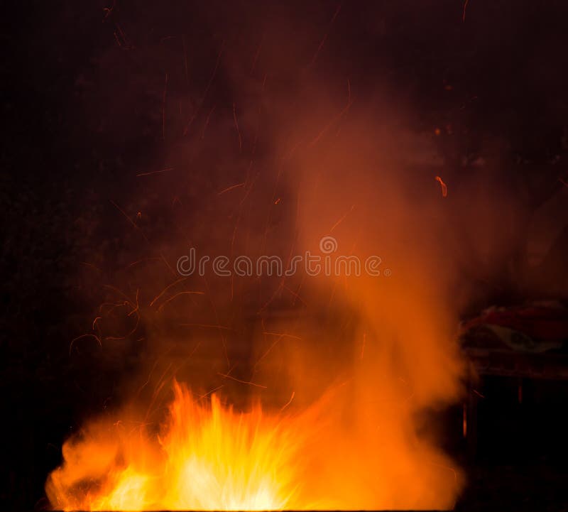 Fire with Smoke on a Black Background Stock Image - Image of flame ...