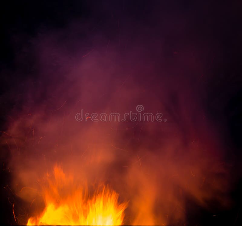 Fire with Smoke on a Black Background Stock Image - Image of design ...