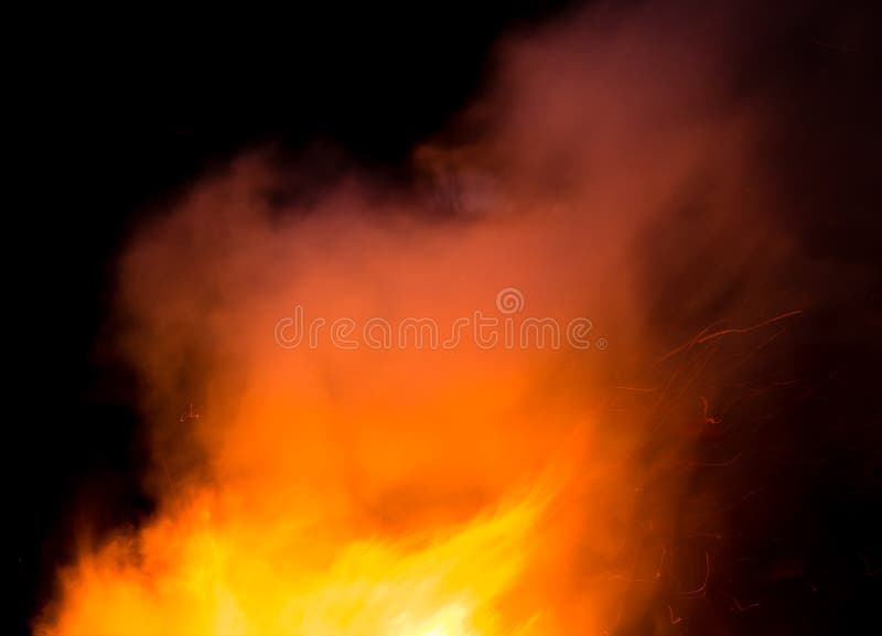 Fire with Smoke on a Black Background Stock Image - Image of texture ...