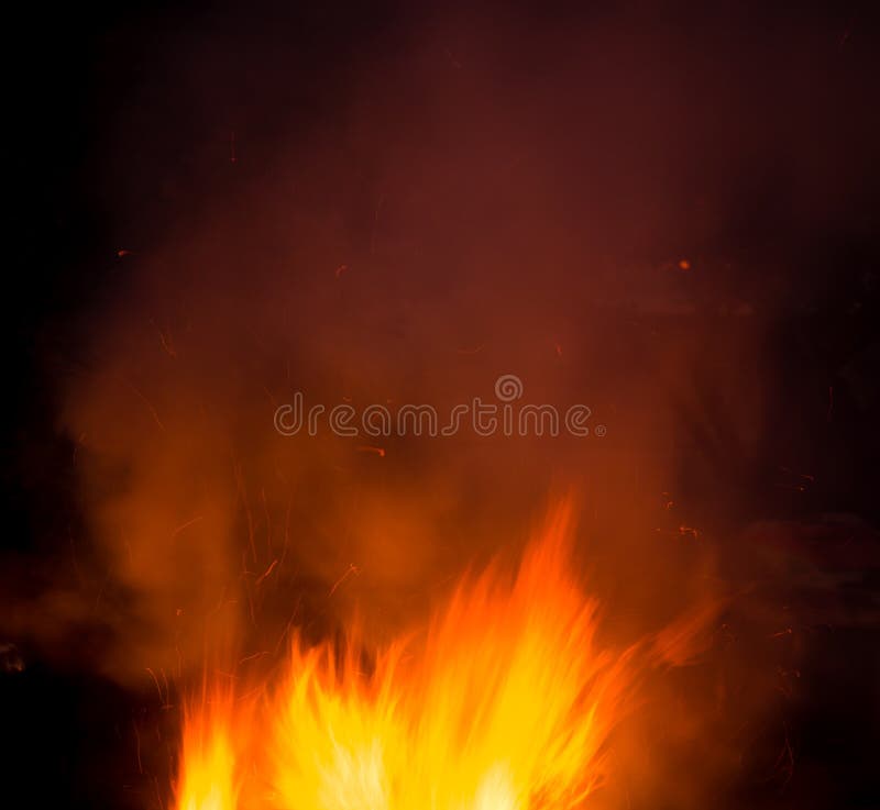 Fire with Smoke on a Black Background Stock Image - Image of color ...