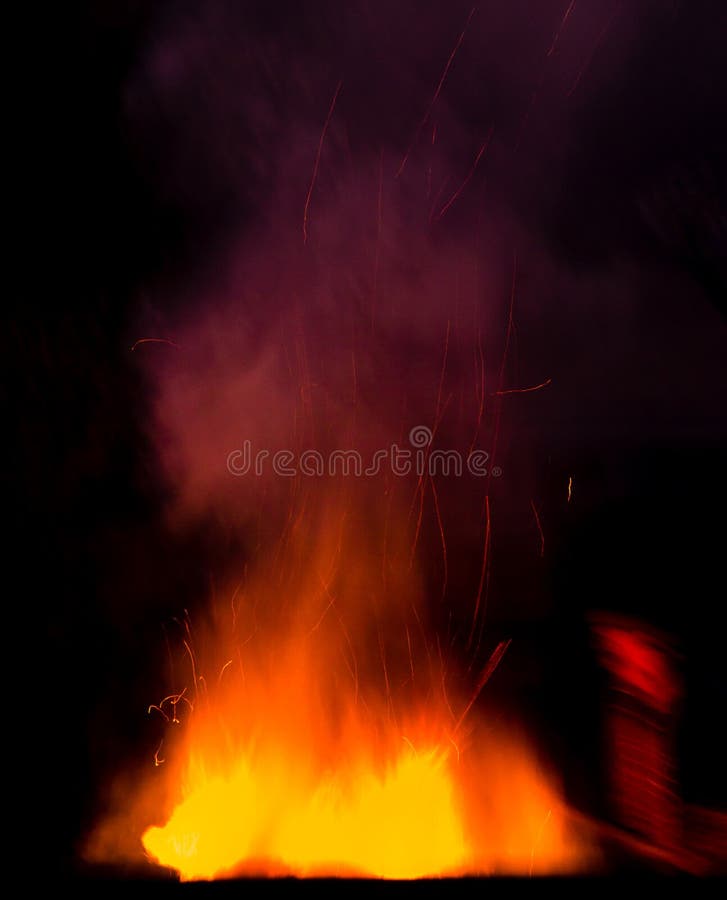 Fire with Smoke on a Black Background Stock Image - Image of fire ...