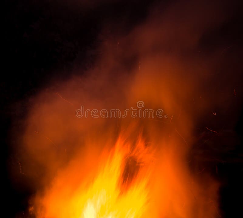 Fire with Smoke on a Black Background Stock Image - Image of black ...