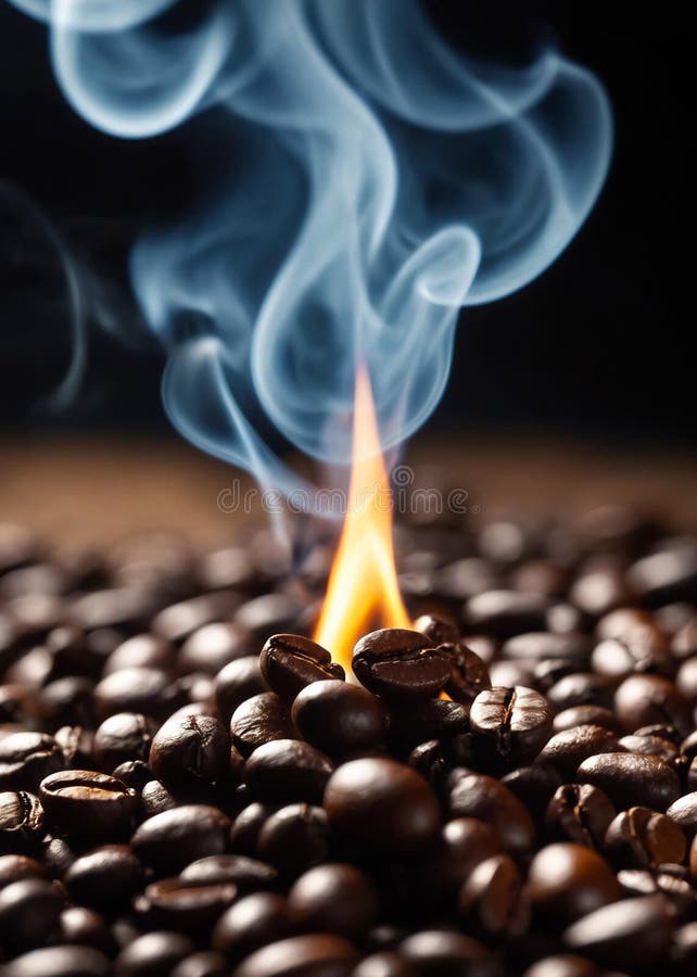 Fire and Smoke Coming from Coffee Seeds. Generative AI Stock ...