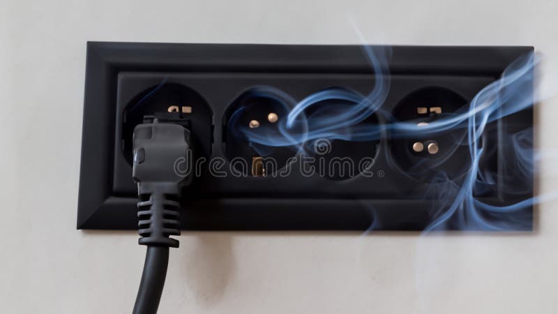 Fire and Smoke on Electric Wire Plug in Indoor. Generative AI Stock ...