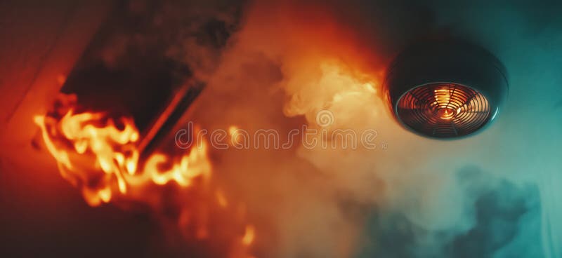 Fire and Smoke Emanating from Ceiling Vent with Intense Lighting ...