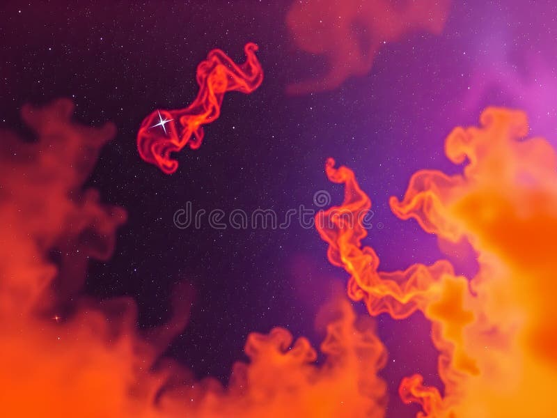 Fire and Smoke in the Form of a Rocket on the Background of the Starry ...