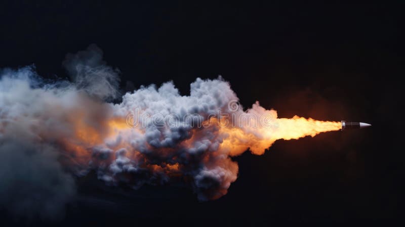 Fire and Smoke from a Rocket Engine on a Black Background Stock ...