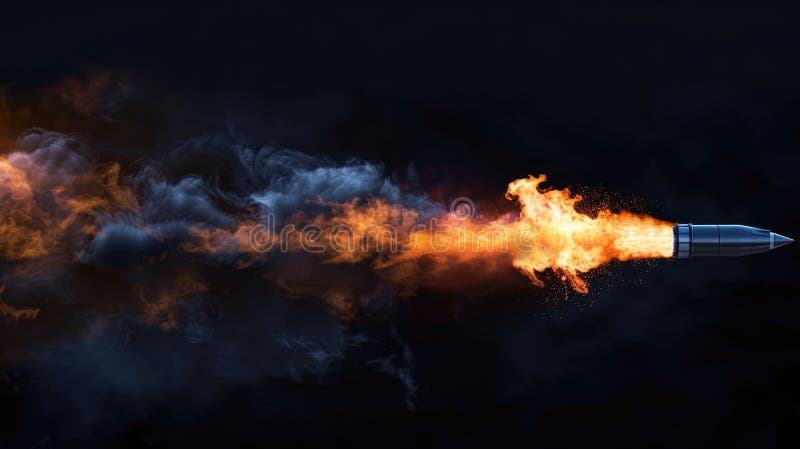 Fire and Smoke from a Rocket Engine on a Black Background Stock ...