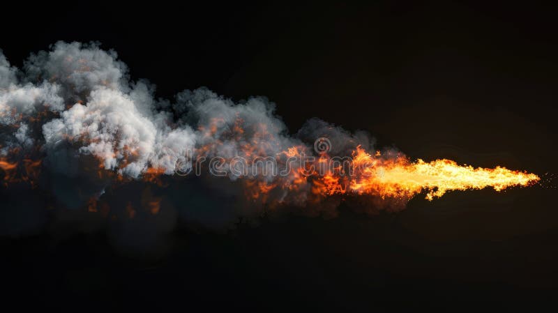 Fire and Smoke from a Rocket Engine on a Black Background Stock ...