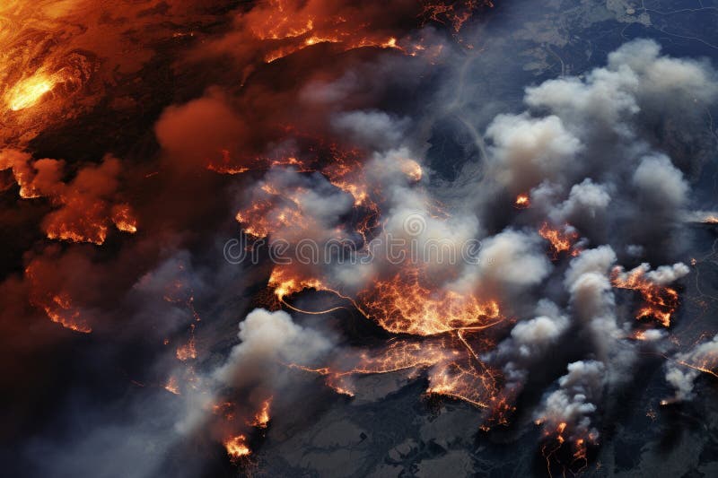 Fire and Smoke in the Space. 3D Illustration with Detailed Planet ...