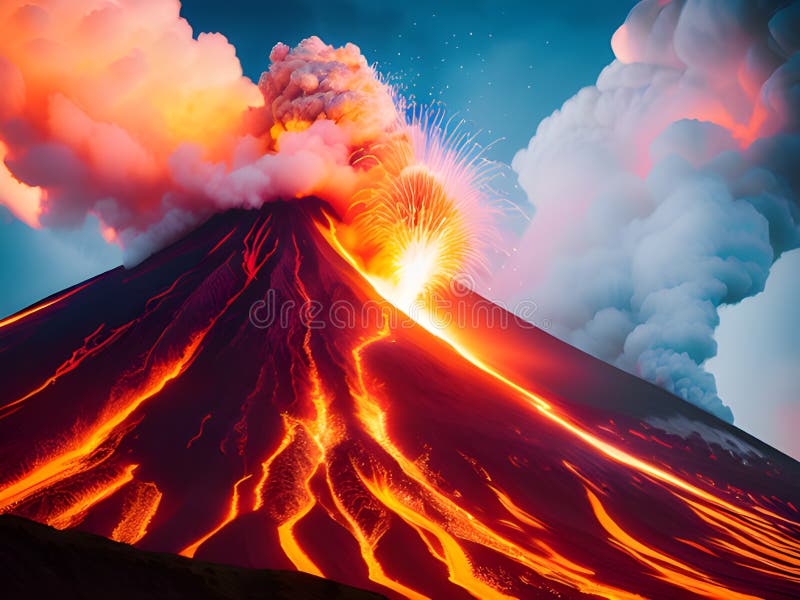 Fire and Smoke from the Top of the Volcano, Ai Generated Stock ...