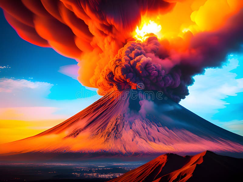 Fire and Smoke from the Top of the Volcano, Ai Generated Stock ...