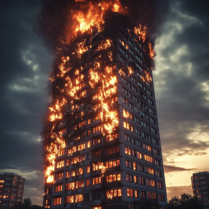 Fire and Smoke from Windows of Tall Building Stock Image - Image of ...