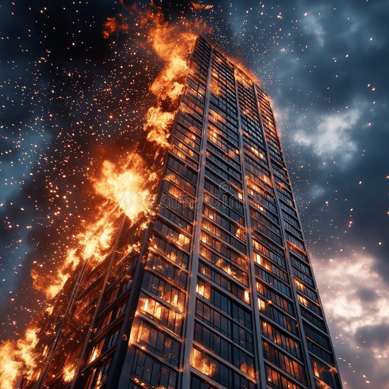 Fire and Smoke from Windows of Tall Building Stock Image - Image of ...