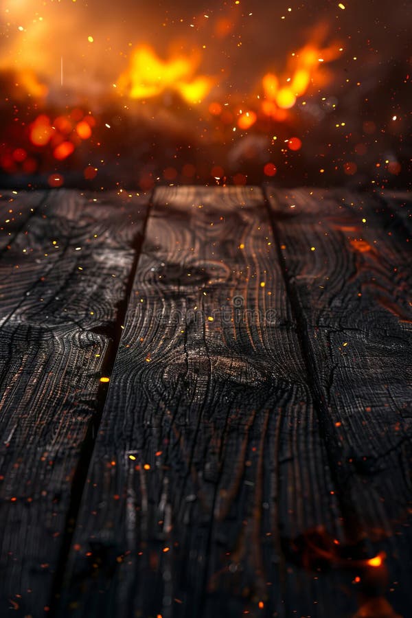 Fire and Smoke on a Wooden Floor Stock Image - Image of ground, table ...