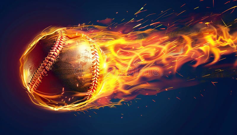 Fire Softball Illustration with Blue Background and Gradient Effects ...